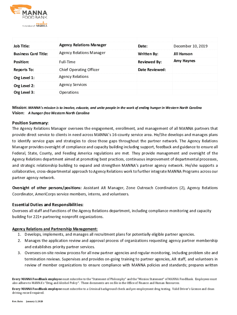 Fillable Online Position Summary: Essential Duties and Responsibilities ...
