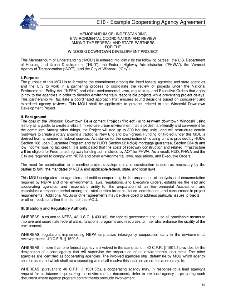 Fillable Online E10 - Example Cooperating Agency Agreement Fax Email ...