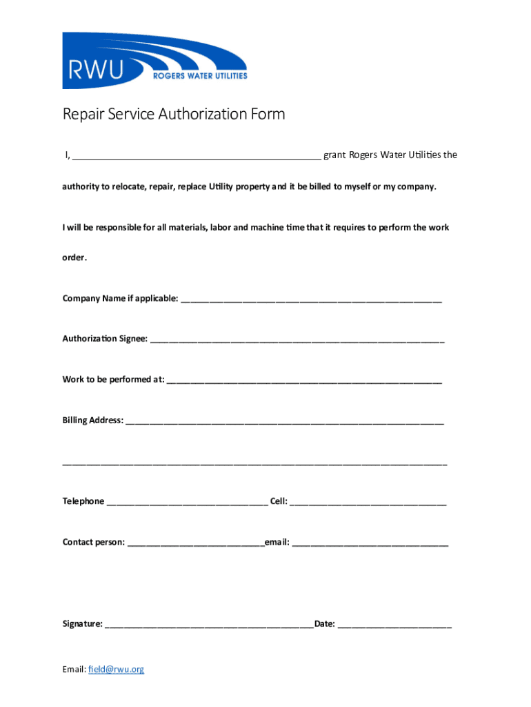 Fillable Online Repair Service Authorization Form Fax Email Print ...