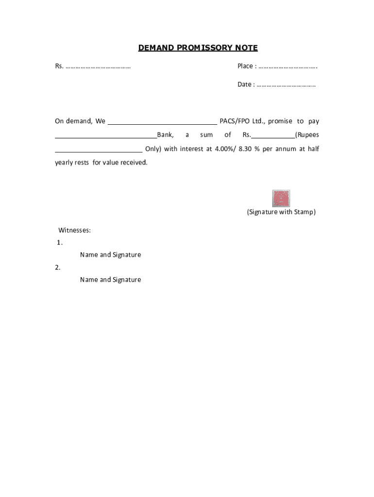 Fillable Online apagrisnet gov Promissory note on demand Fax Email ...