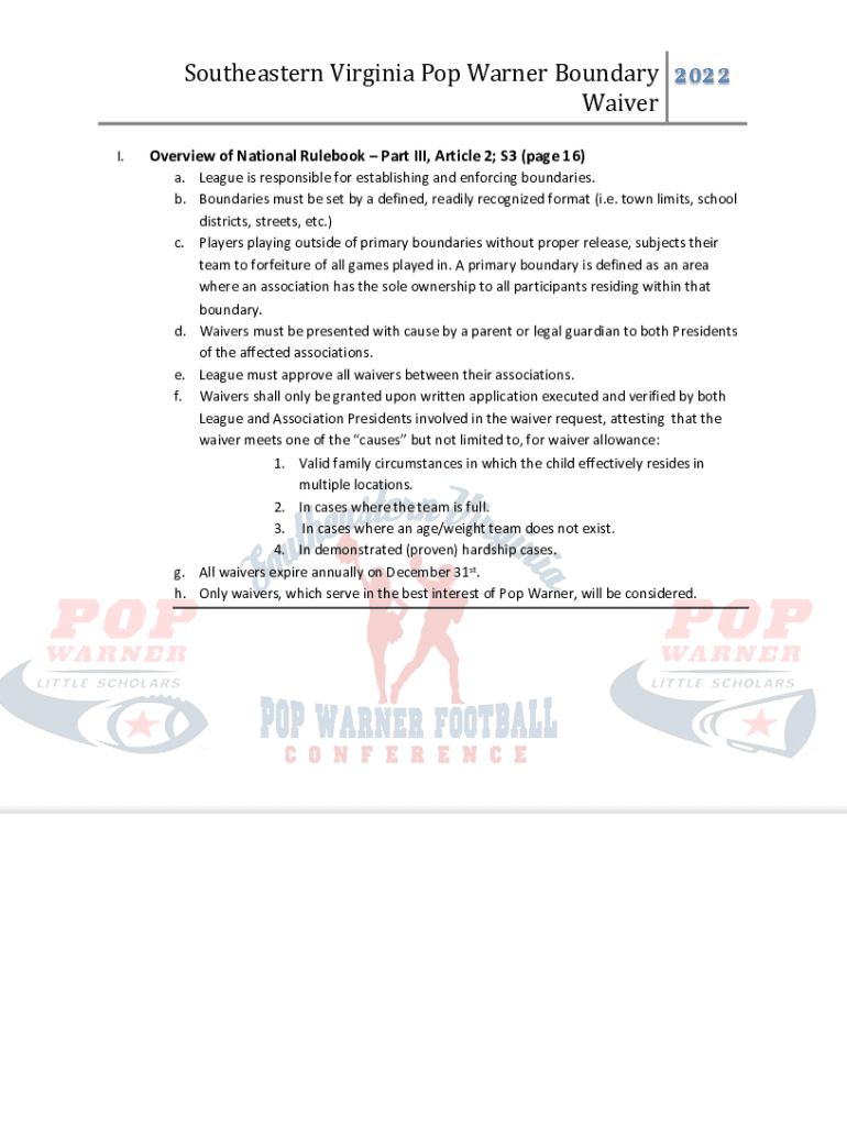 Fillable Online Southeastern Virginia Pop Warner Boundary Waiver I Fax ...