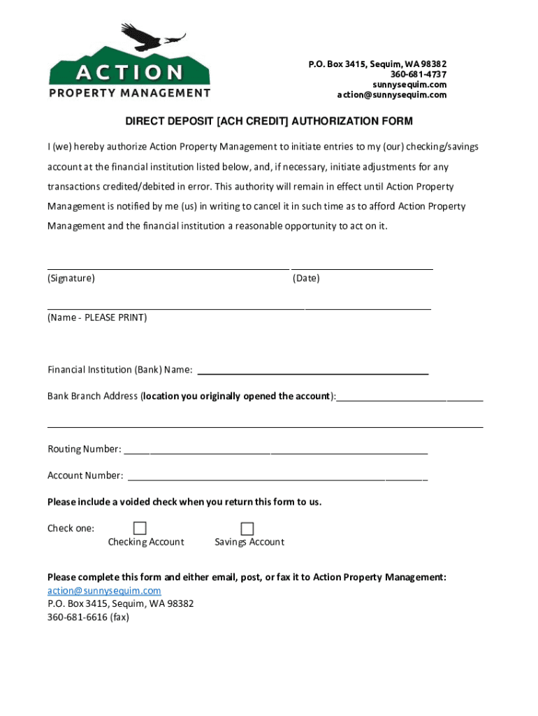 Fillable Online Direct Deposit ACH CREDIT AUTHORIZATION FORM Fax Email ... Fillable Online Direct Deposit ACH CREDIT AUTHORIZATION FORM Fax Email ...