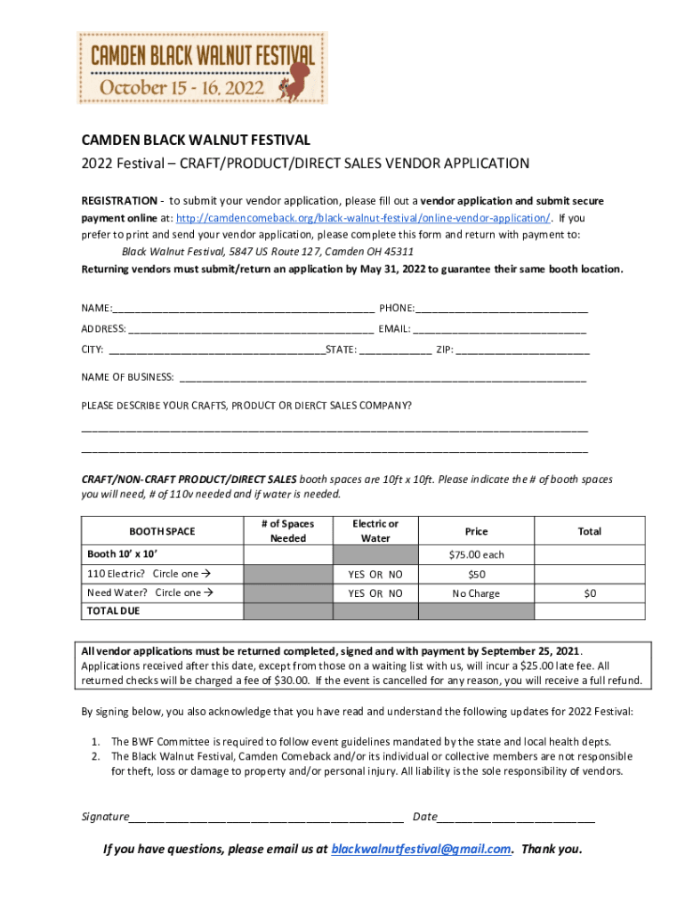Fillable Online Festival vendor application form: Fill out & sign ...