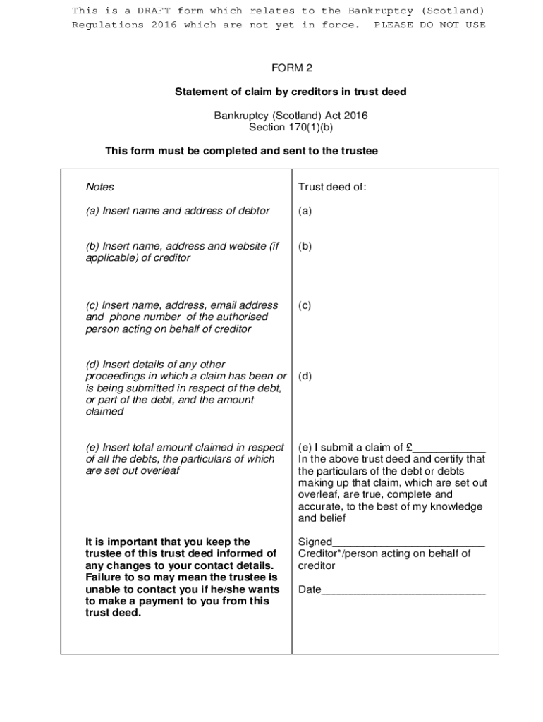 Fillable Online FORM 2 Statement of claim by creditors in trust deed ... Fax Email Print - pdfFiller