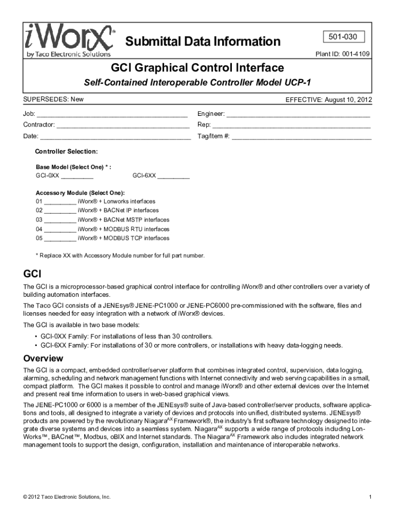 Fillable Online Submittal Data Information - GCI Graphical Control ...