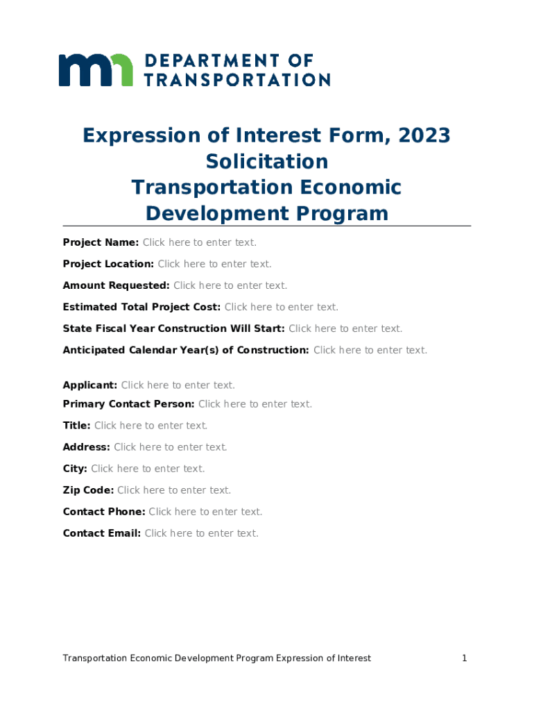 Expression of Interest , 2023 Solicitation ... Doc Template | pdfFiller