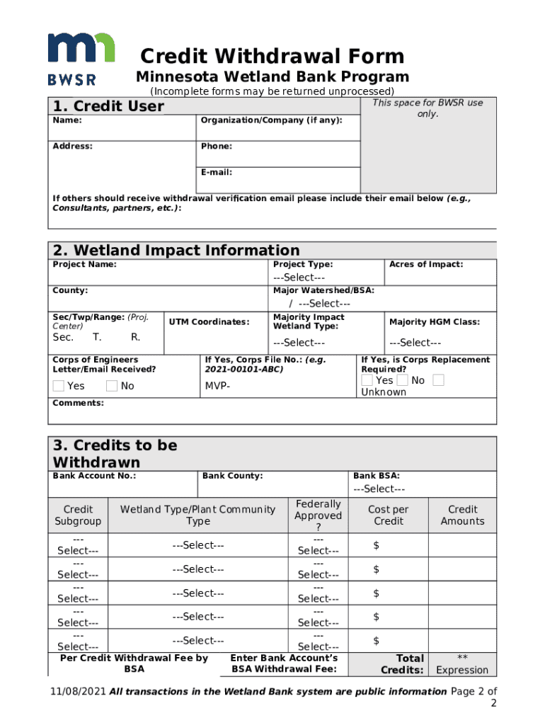 Credit Withdrawal Minnesota Wetland Bank Program - bwsr state mn Doc ...