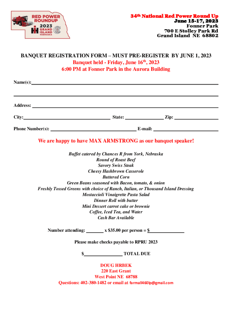 Fillable Online banquet registration form must pre-register by june 1 ...