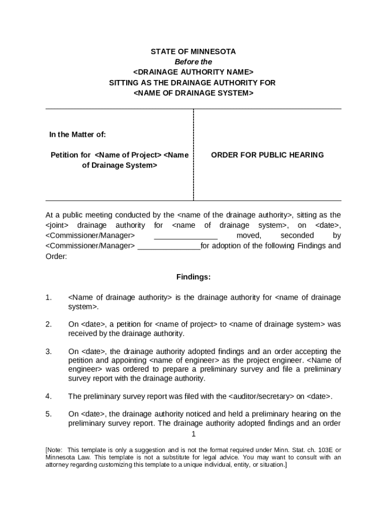 Order Setting Hearing on Detailed Survey - bwsr state mn Doc Template | pdfFiller