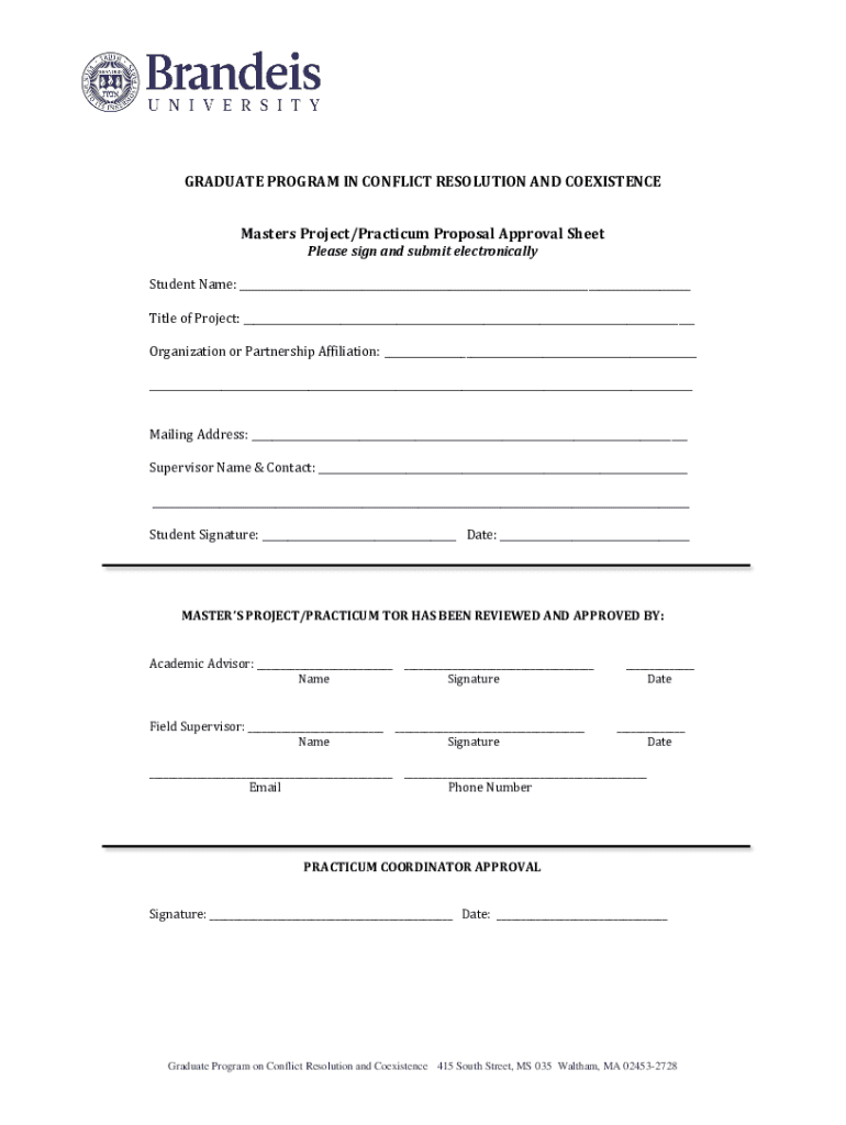 Fillable Online heller brandeis Masters Project/Practicum Proposal Approval Sheet Fax Email ...