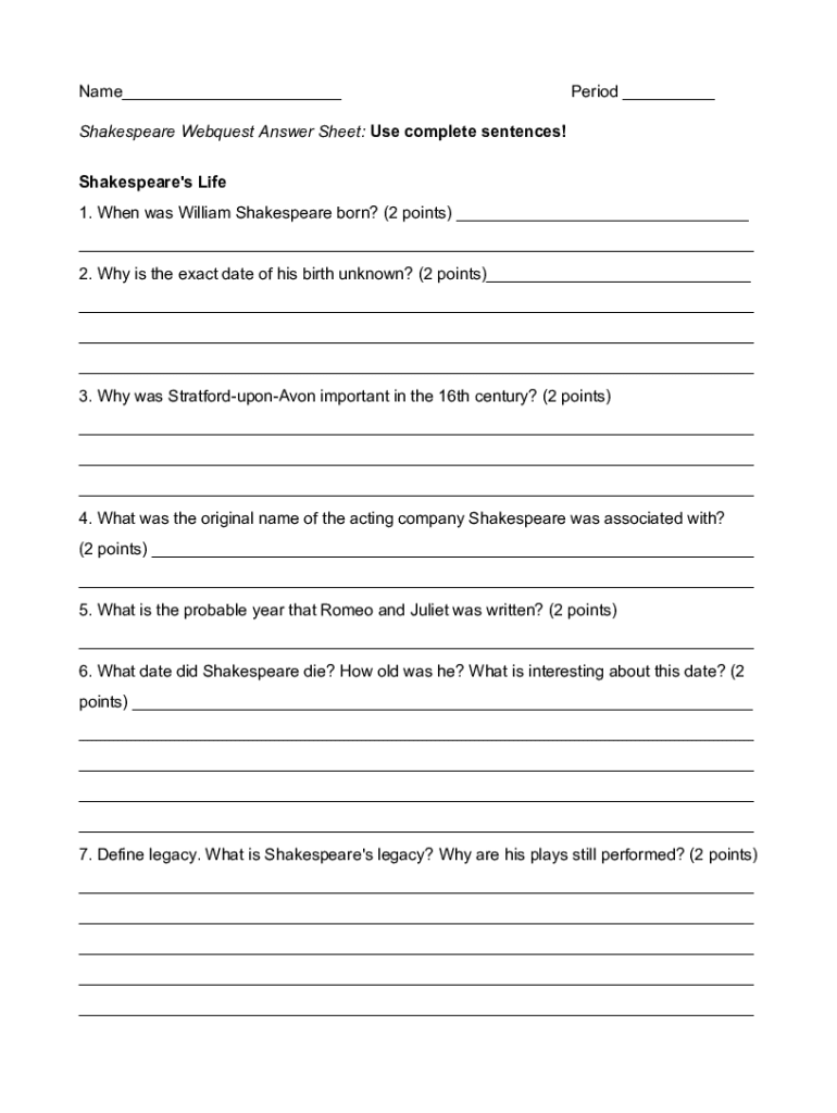 Fillable Online Intro the World of William Shakespeare Webquest.docx ...