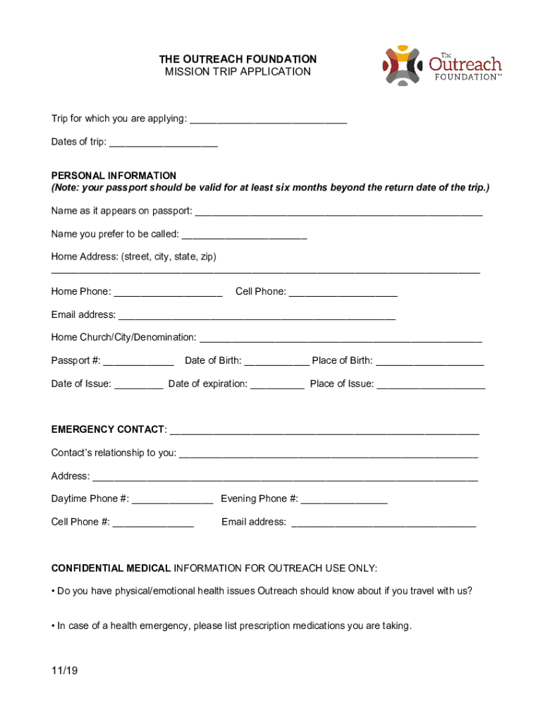 Fillable Online MISSION TRIP APPLICANT INFORMATION FORM ... Fax Email Print - pdfFiller
