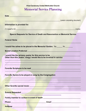 Fillable Online Funeral and Memorial Service Planning Form.indd Fax ...