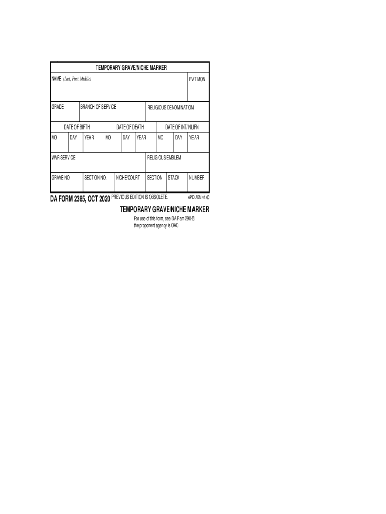 Fillable Online armypubs army Grave Markers for Veterans: Military ...