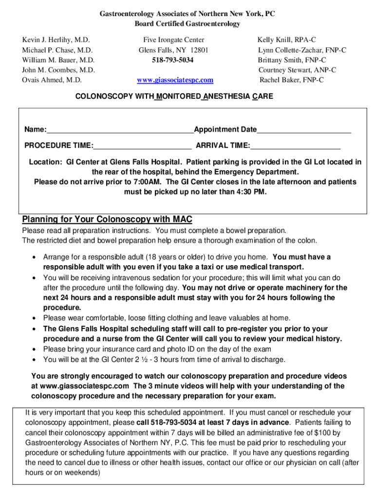 Fillable Online Planning for Your Colonoscopy with MAC Fax Email Print ...