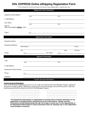 Fillable Online DHL EXPRESS Online eShipping Registration Form Fax ...