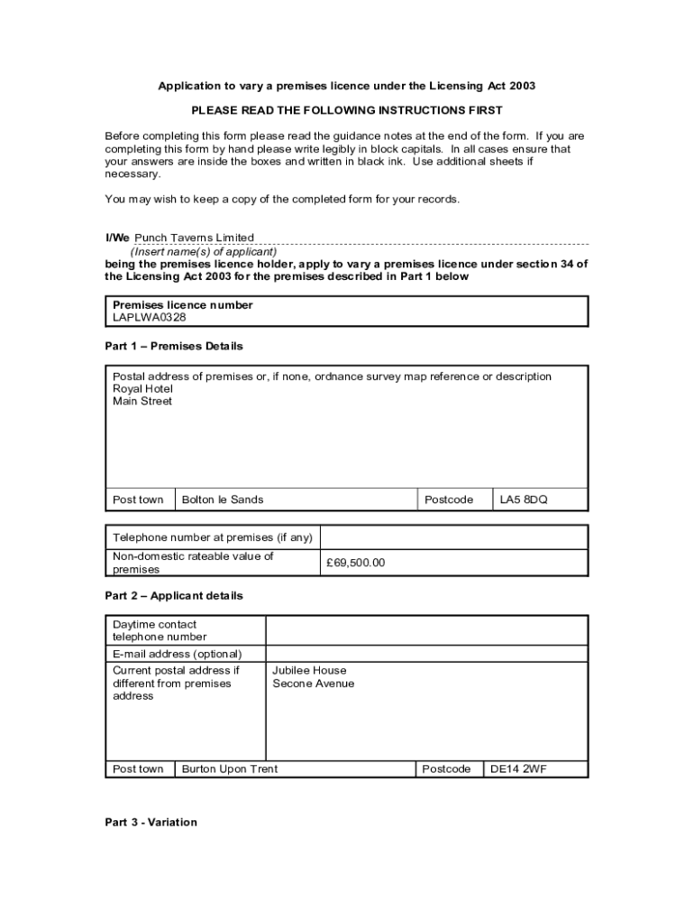 Fillable Online Application to vary a premises licence Crown and Sceptre, ... Fax Email Print ...