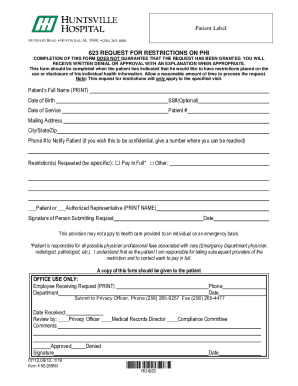 Fillable Online 623 Request for Restrictions Form Fax Email Print ...