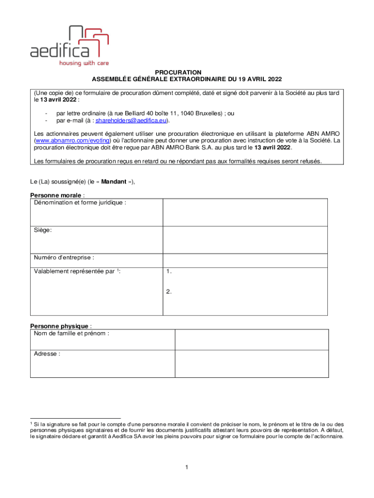 Remplissable En Ligne PROCURATION POUR L'ASSEMBLE GNRALE DES ... Fax ...
