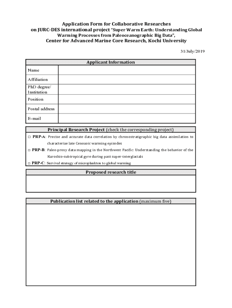 Fillable Online Application Form for Collaborative Researches Center ...