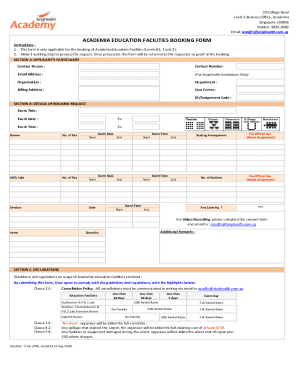 Fillable Online ACADEMIA EDUCATION FACILITIES BOOKING FORM Fax Email ...