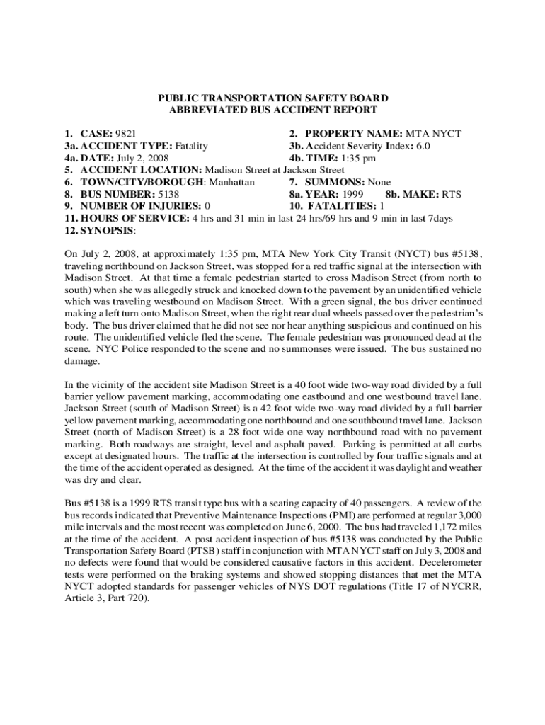 Fillable Online Transit Safety Data by Mode for All Reported Accidents ...