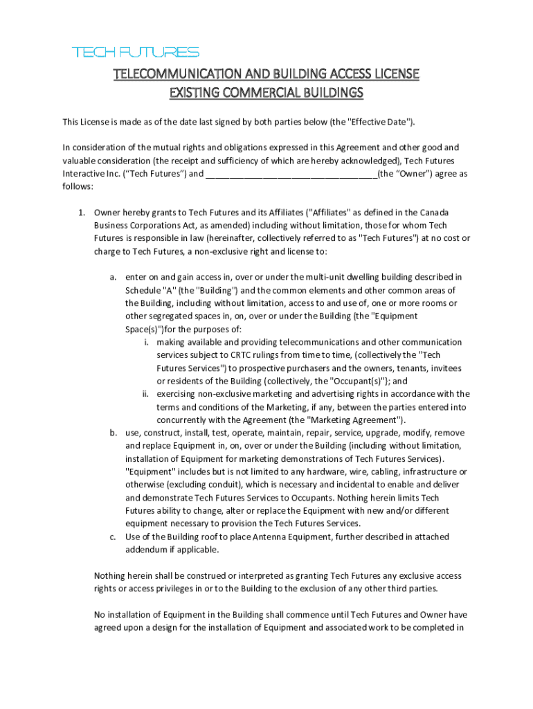 Fillable Online Telecommunication and Building Access License... Fax ...