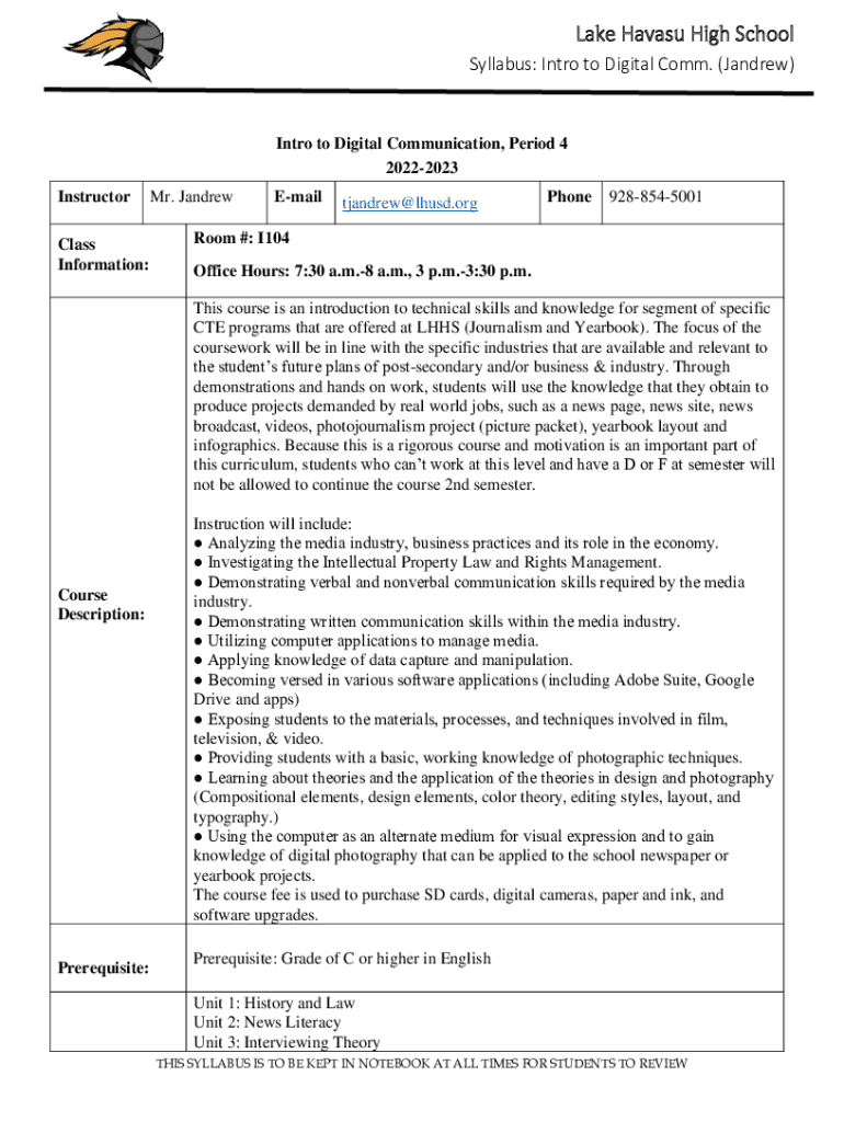 Fillable Online Syllabus - Intro to Digital Communication - Connect Suite Fax Email Print ...