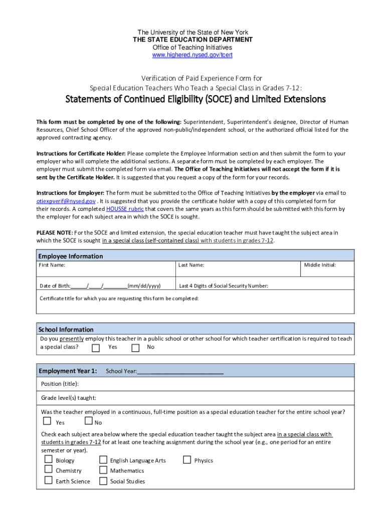Fillable Online Verification of Paid Experience Form for Special ...