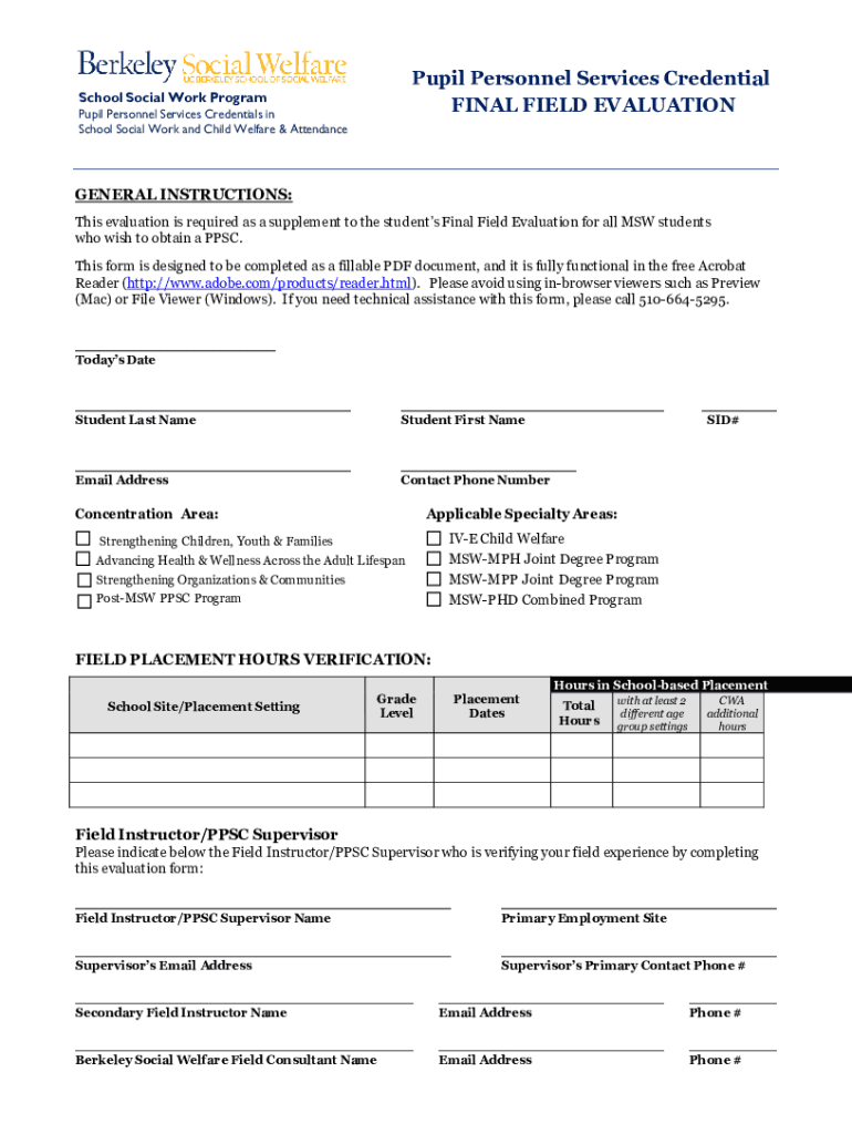 Fillable Online socialwelfare berkeley Pupil Personnel Services ...