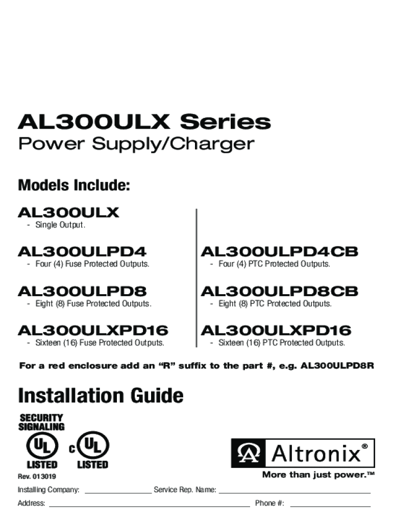 Fillable Online Altronix AL300ULX Power Supply Charger, Single Class 2 ...