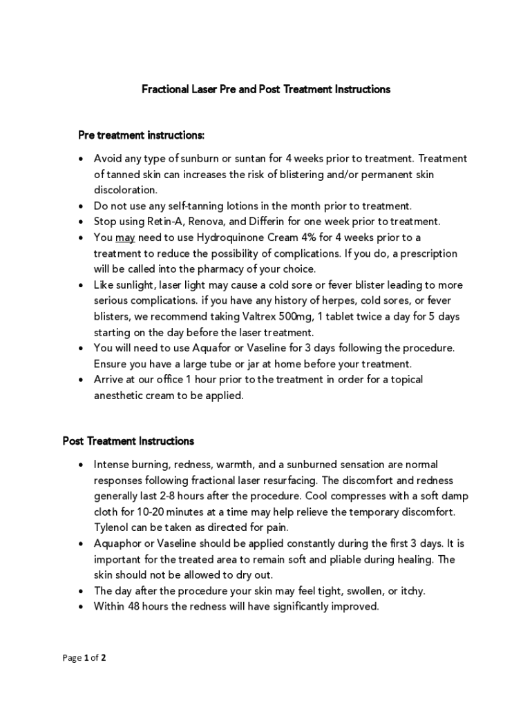 Fillable Online Pre & Post Treatment Instructions Halo Fractional Laser ...