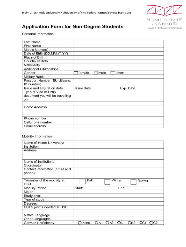 Fillable Online Application Form for Non-Degree Students Fax Email ...