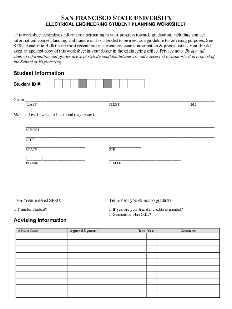 Fillable Online engineering sfsu electrical engineering student ...