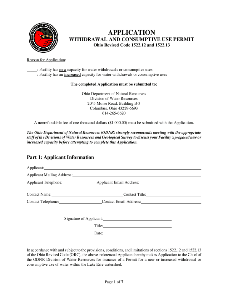 Fillable Online Application - Water Withdrawal and Consumptive Use ...