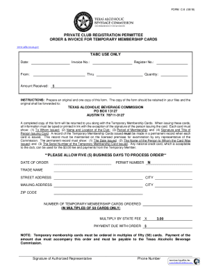 Fillable Online Order & Invoice for Temporary Membership Cards. excise ...