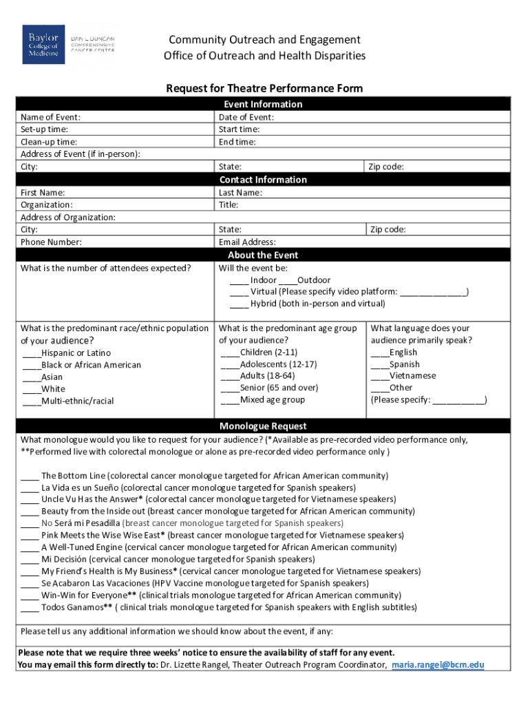 Fillable Online Community Outreach Event Request Form Fax Email Print ...