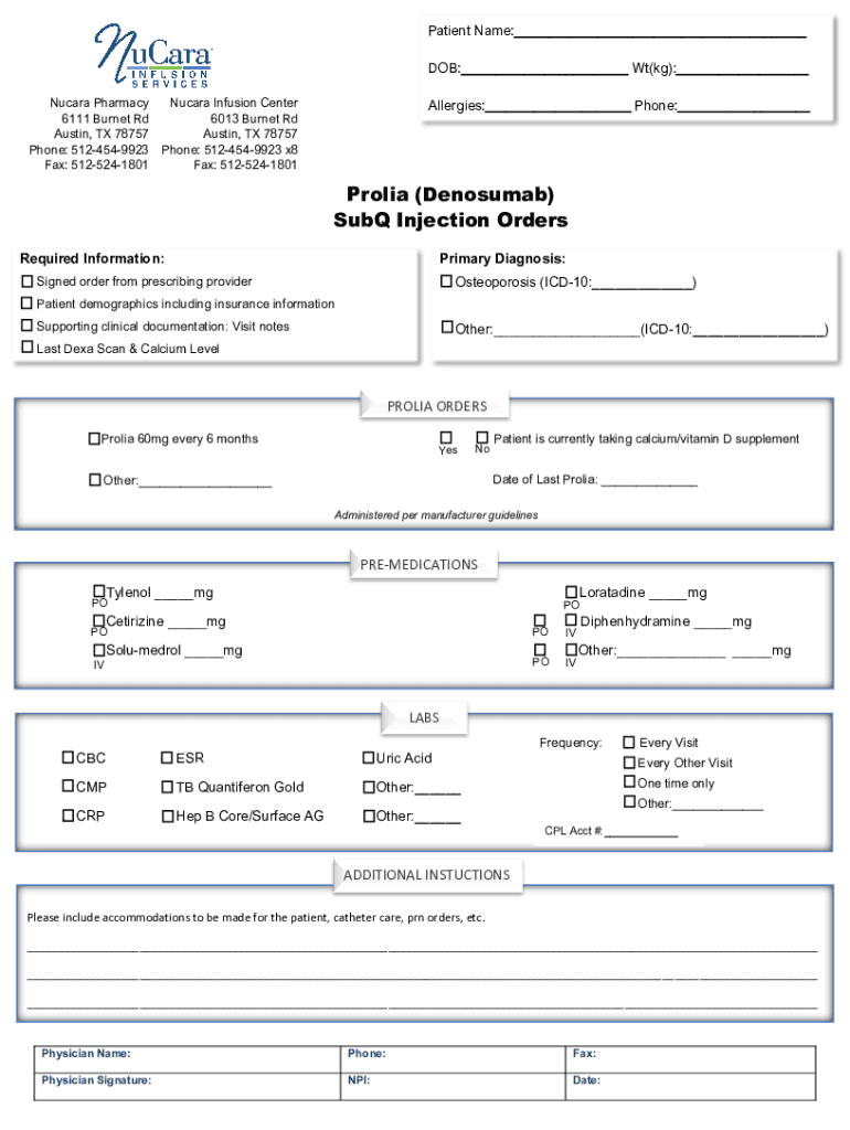 Fillable Online SubQ Injection Orders Fax Email Print - pdfFiller