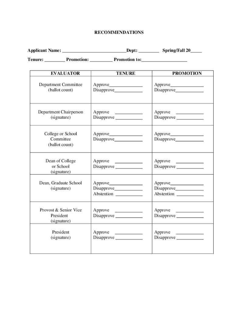 Fillable Online Tenure and Promotion Standards and Procedures Fax Email Print - pdfFiller