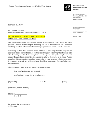 Fillable Online Letter to EmployerDisability Benefit Termination ...