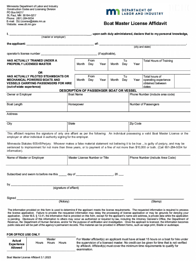 Fillable Online Boat Master License Affidavit Fax Email Print - pdfFiller