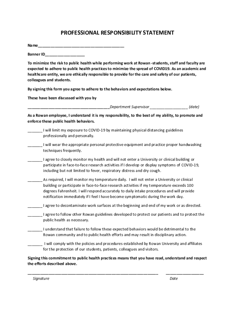 Fillable Online PROFESSIONAL RESPONSIBILITY STATEMENT Fax Email Print ...