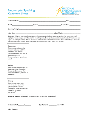 Fillable Online Impromptu Speaking Comment Sheet Fax Email Print ...