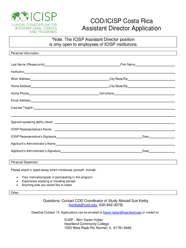 Fillable Online COD/ICISP Costa Rica Assistant Director Application Fax Email Print - pdfFiller