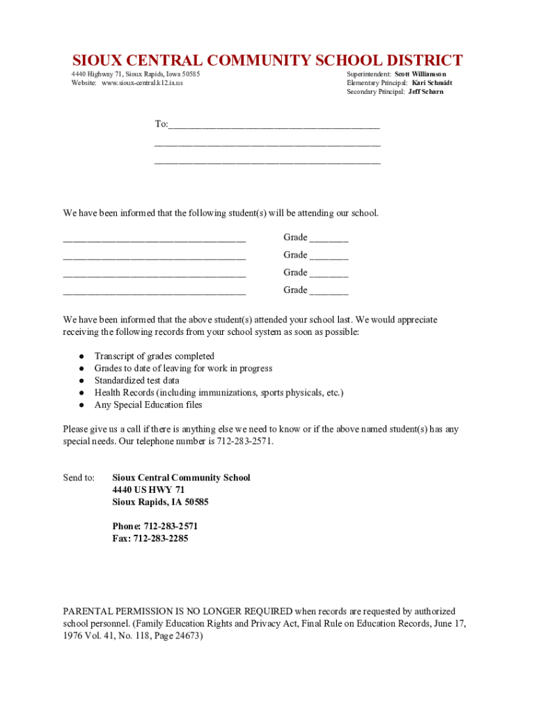 Fillable Online Superintendent: Scott Williamson Fax Email Print - pdfFiller