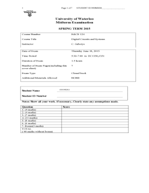 Fillable Online University of Waterloo Midterm Examination Term Fax ...