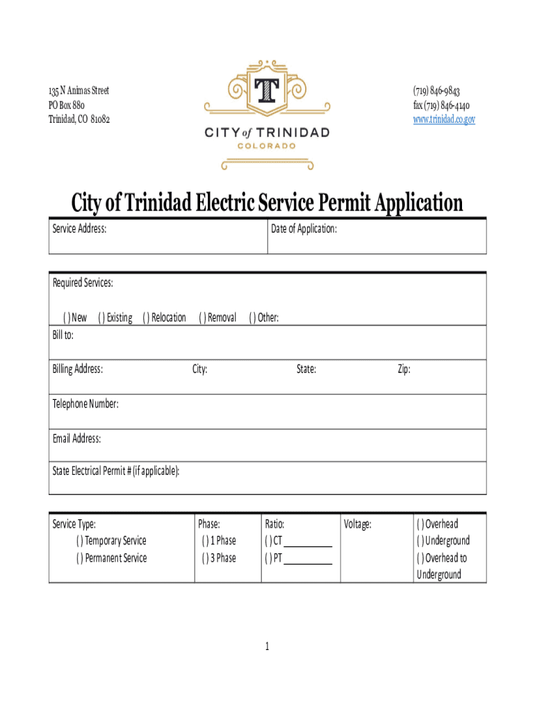 Fillable Online City of Trinidad Electric Service Permit Application ...