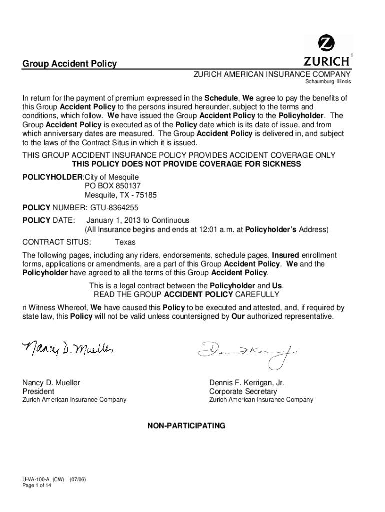 Fillable Online Zurich American Insurance Co signs agreement to acquire ...