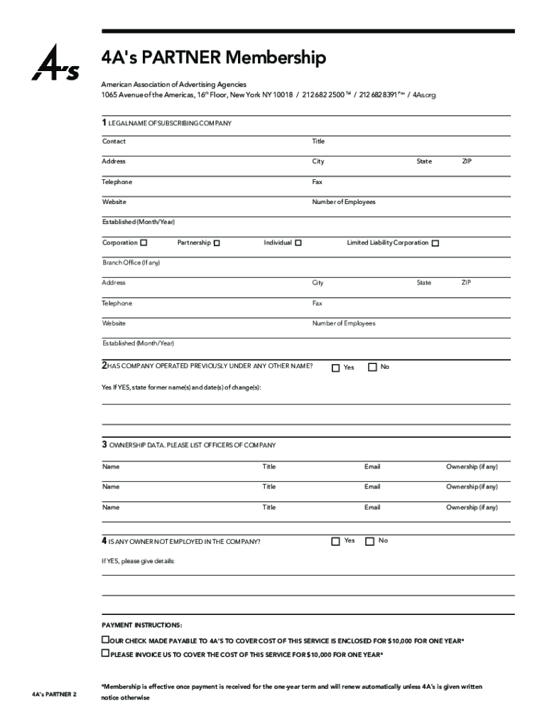 Fillable Online 4A's PARTNER Membership Fax Email Print - pdfFiller