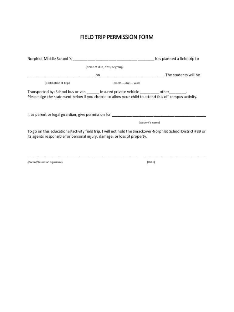 Fillable Online NMS Field Trip Permission Form Fax Email Print - pdfFiller